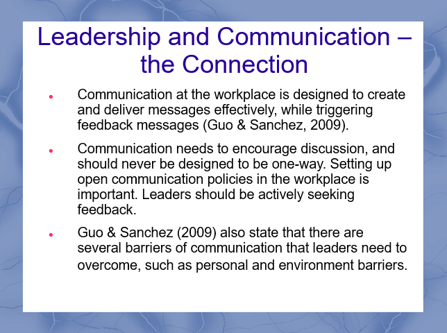 Leadership and Communication, Power Point Presentation Example